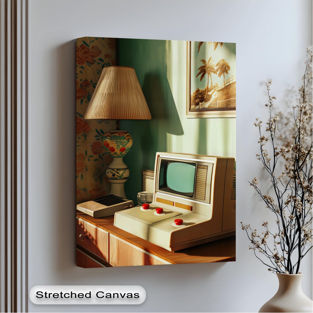 Vintage Computer Wall Art – Retro 80s Desk Scene With CRT Monitor ...