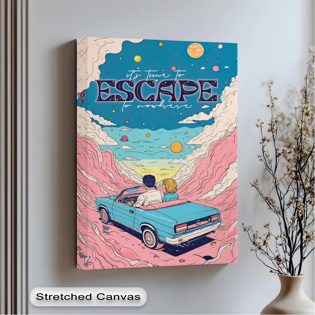 Escape to Nowhere Wall Art – Retro Comic-style Car Print, Cosmic Poster ...