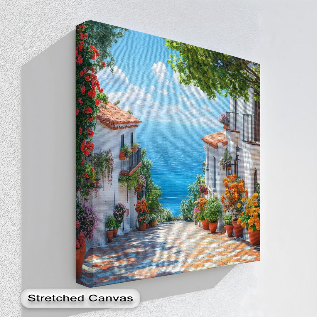 Mediterranean Seaside Village Canvas Art: Coastal Summer Decor - Etsy