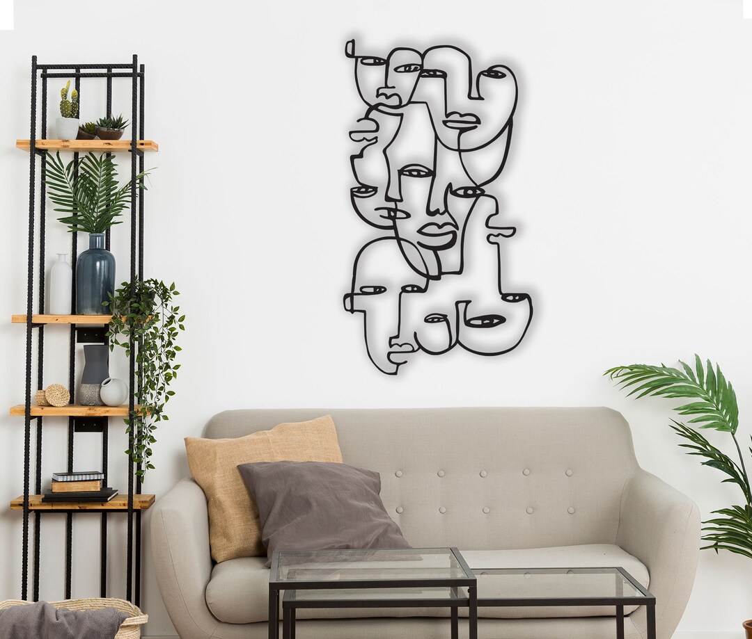 Metal Faces Wall Art,minimalist Line Art,love Geometric Metal Art,metal ...