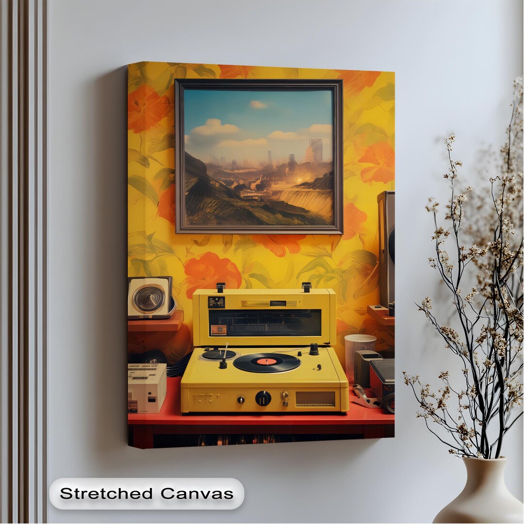 Retro Yellow Turntable Art Print: Floral Wall, Anthracite Frame - Etsy