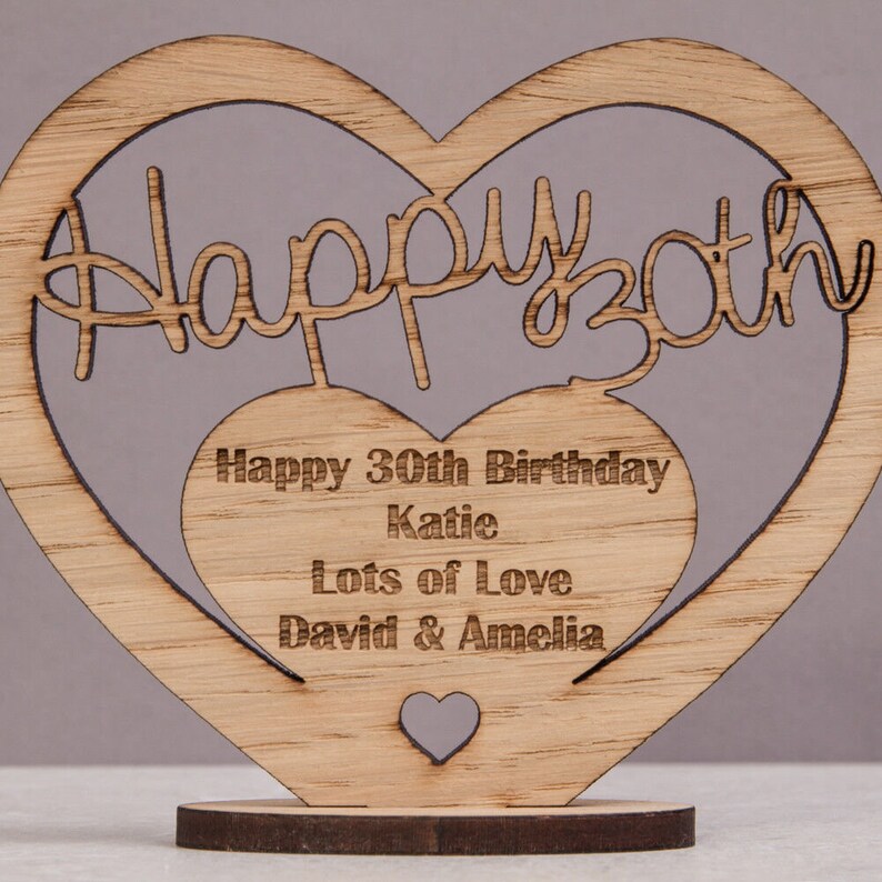 Personalised Wooden Freestanding Heart With Message for 16th, 30th, and ...