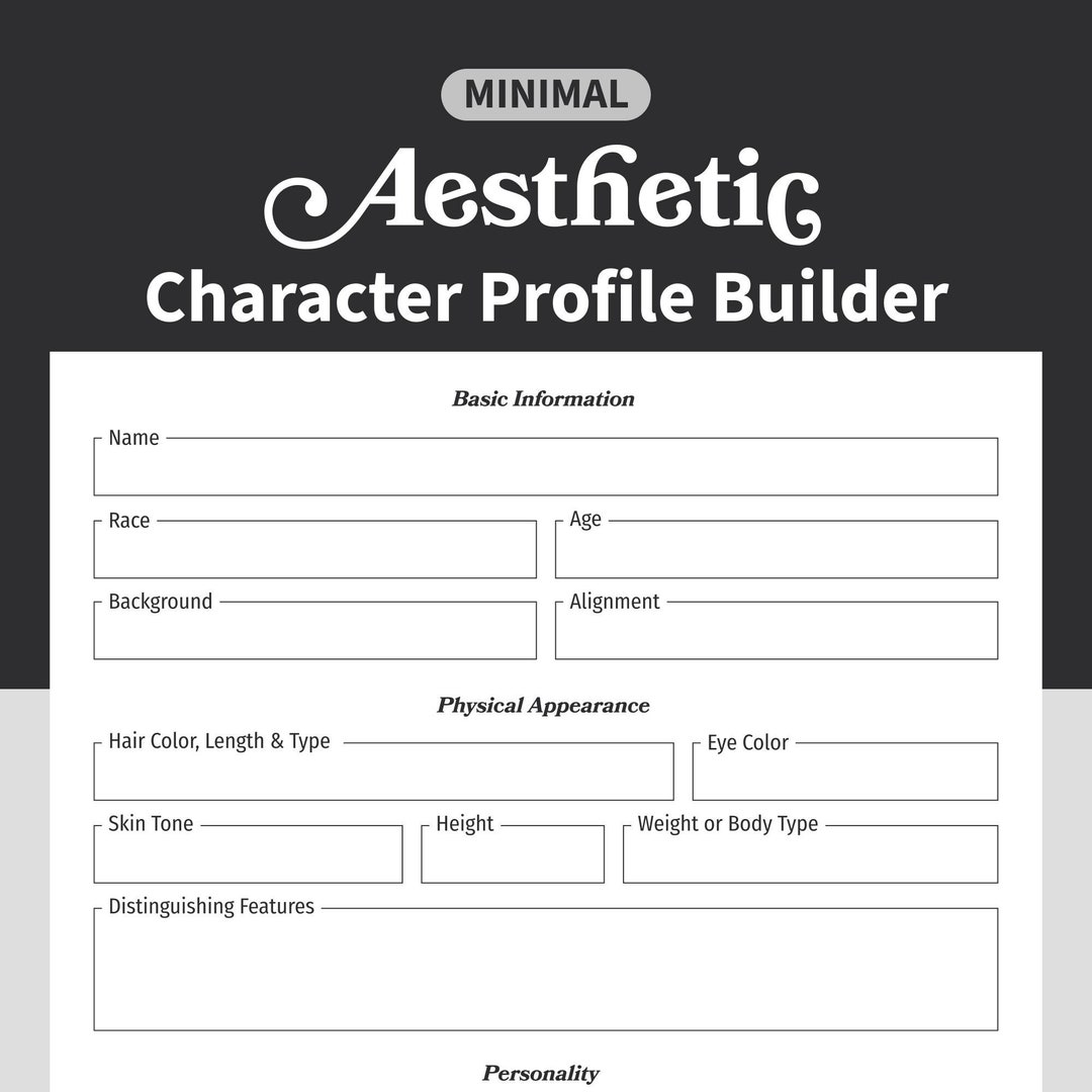 Character Profile Builder Minimal Aesthetic Roleplaying Campaign Prep ...