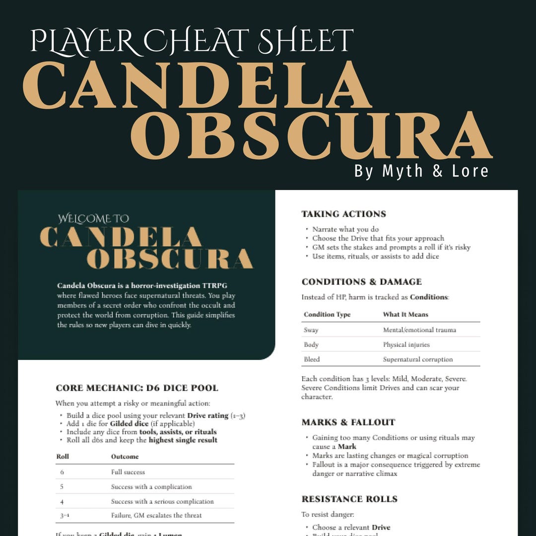 Candela Obscura Cheat Sheet | One-page Player Reference Guide ...