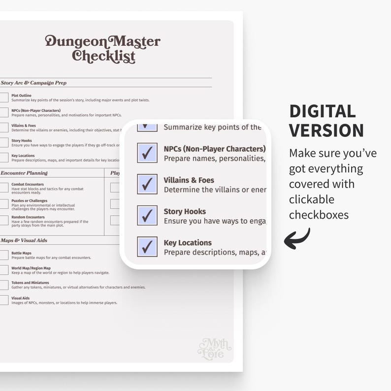 Myth & Lore’s Aesthetic Dungeon Master Checklist - Print and Digital ...