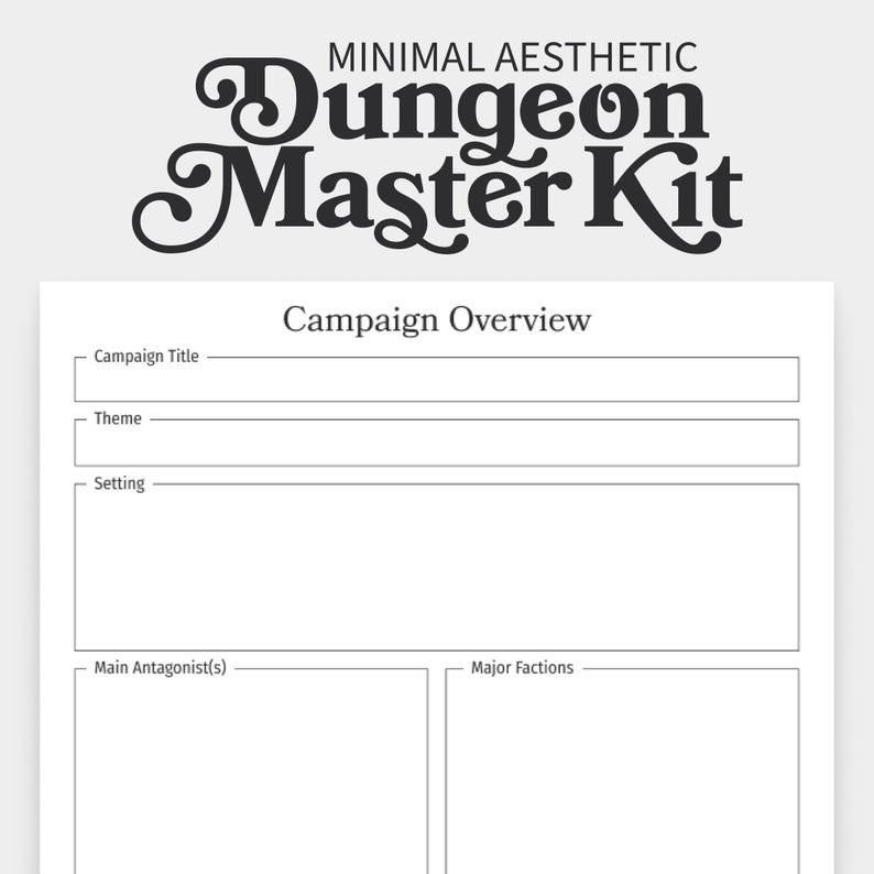 Minimalist Dungeon Master Kit - Aesthetic DND Session Prep - Print and Digital - Etsy