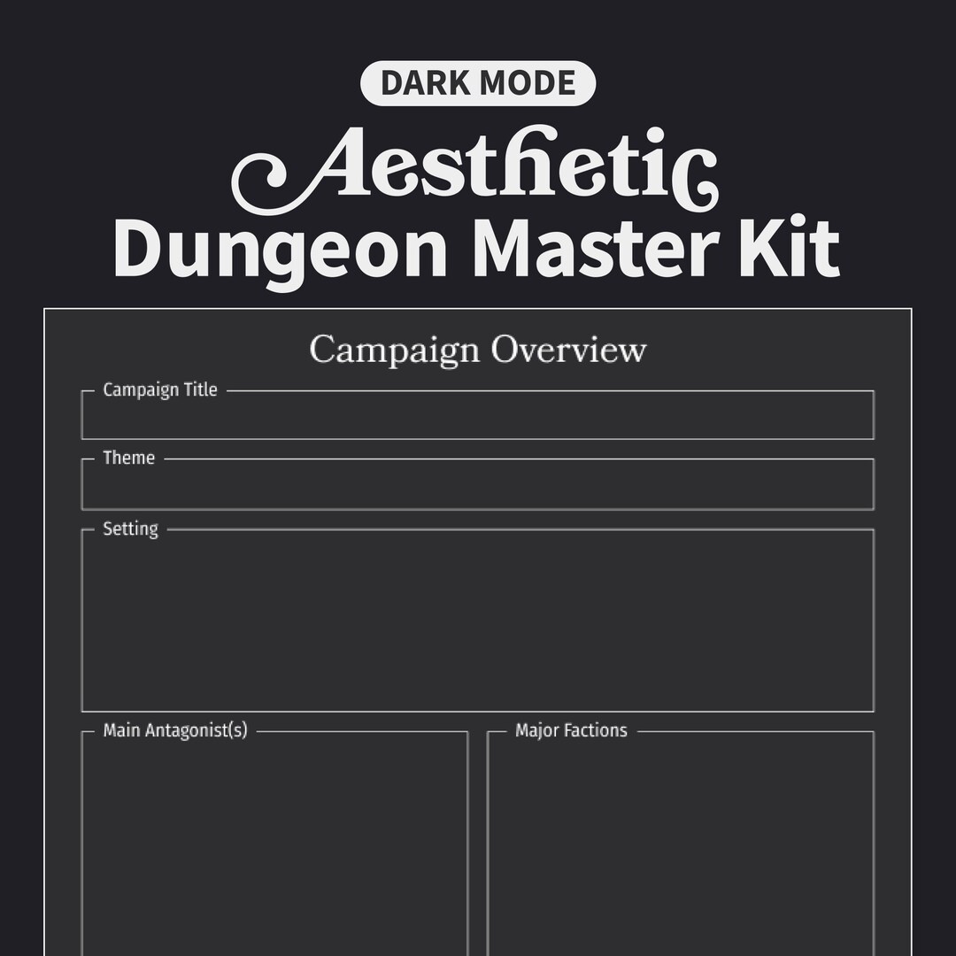 Dungeon Master Kit Dark Mode Aesthetic Dnd Session Prep Digital Only - Etsy