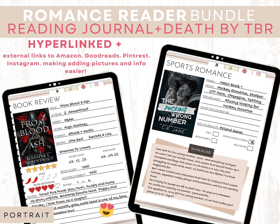 BUNDLE Digital Reading Journal + Death by TBR for Romance SMUT Readers ...