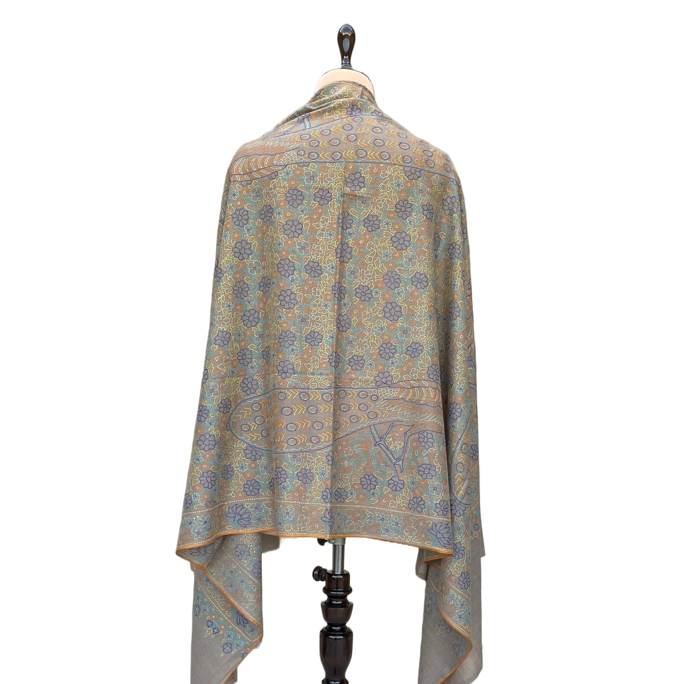 Pashmina Color Sozni Embroidered Peacock Design Shawl | 100% Handmade ...