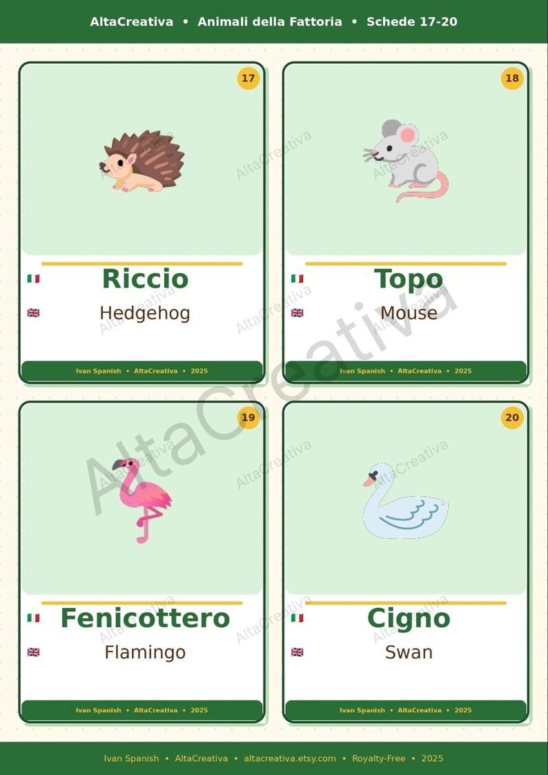 Montessori Farm Animals Flashcards Italian English Bilingual ...