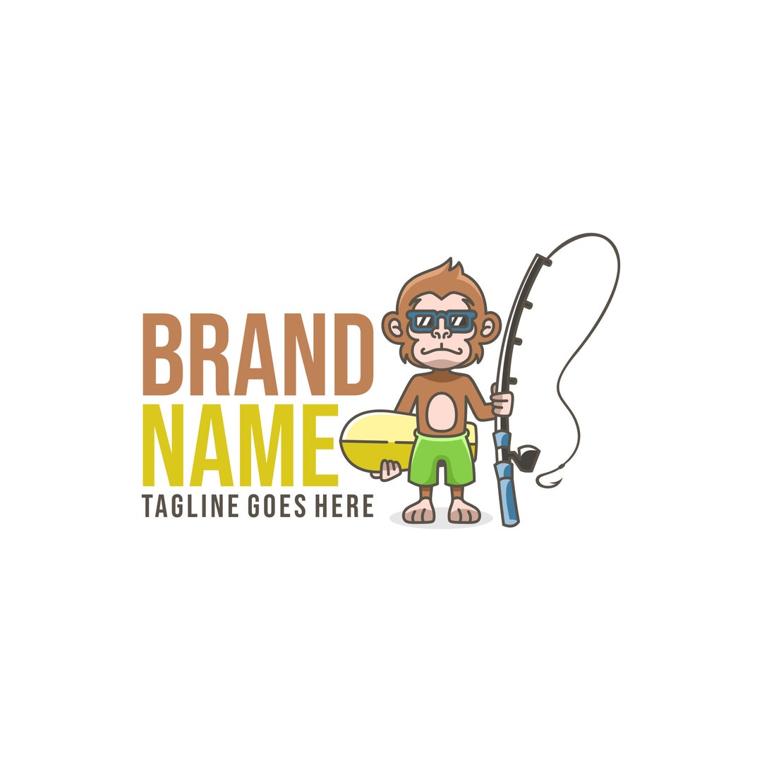 Monkey Logo - Surfing Monkey Logo - Monkey Fishing - Fishing Logo ...