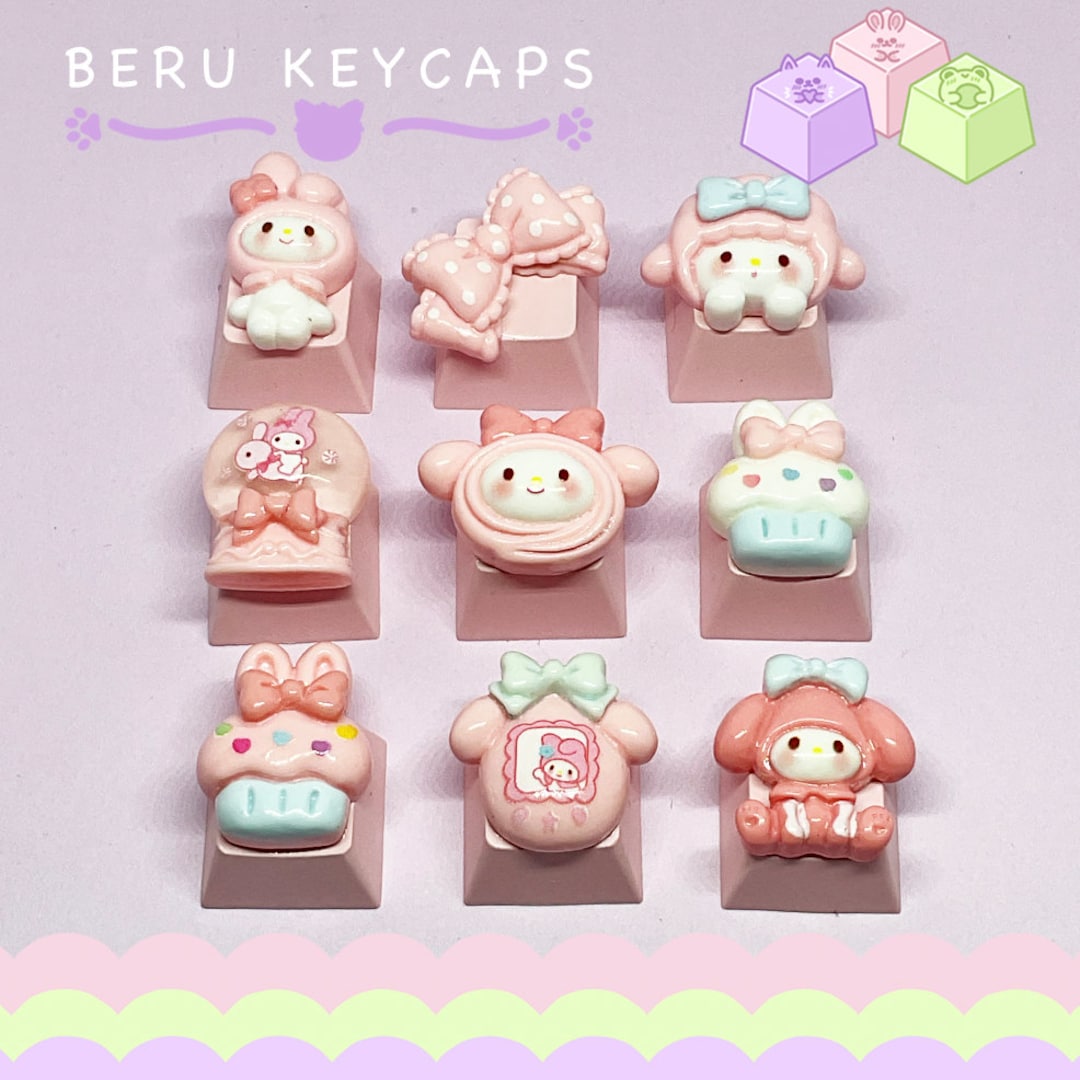 Custom Artisan Sanrio Melody Pink Keycaps for Mechanical Keyboard Cute ...
