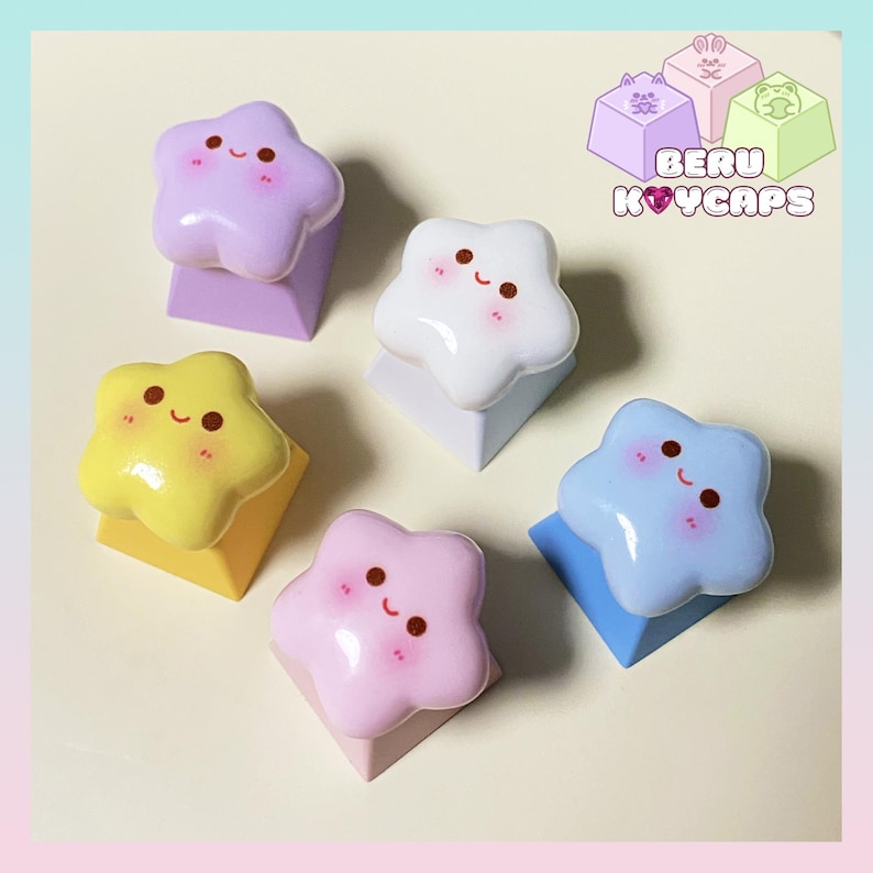 Custom Artisan Cute Face Star Keycaps for Mechanical Keyboard Cute ...