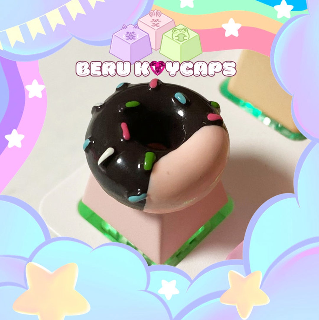 Custom Artisan Black Pink Donut Keycaps for Mechanical Keyboard Cute ...