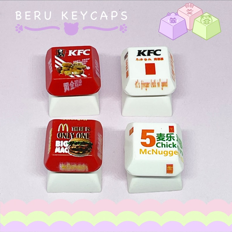 Custom Artisan Fast Food Flat Keycaps for Mechanical Keyboard Cute ...