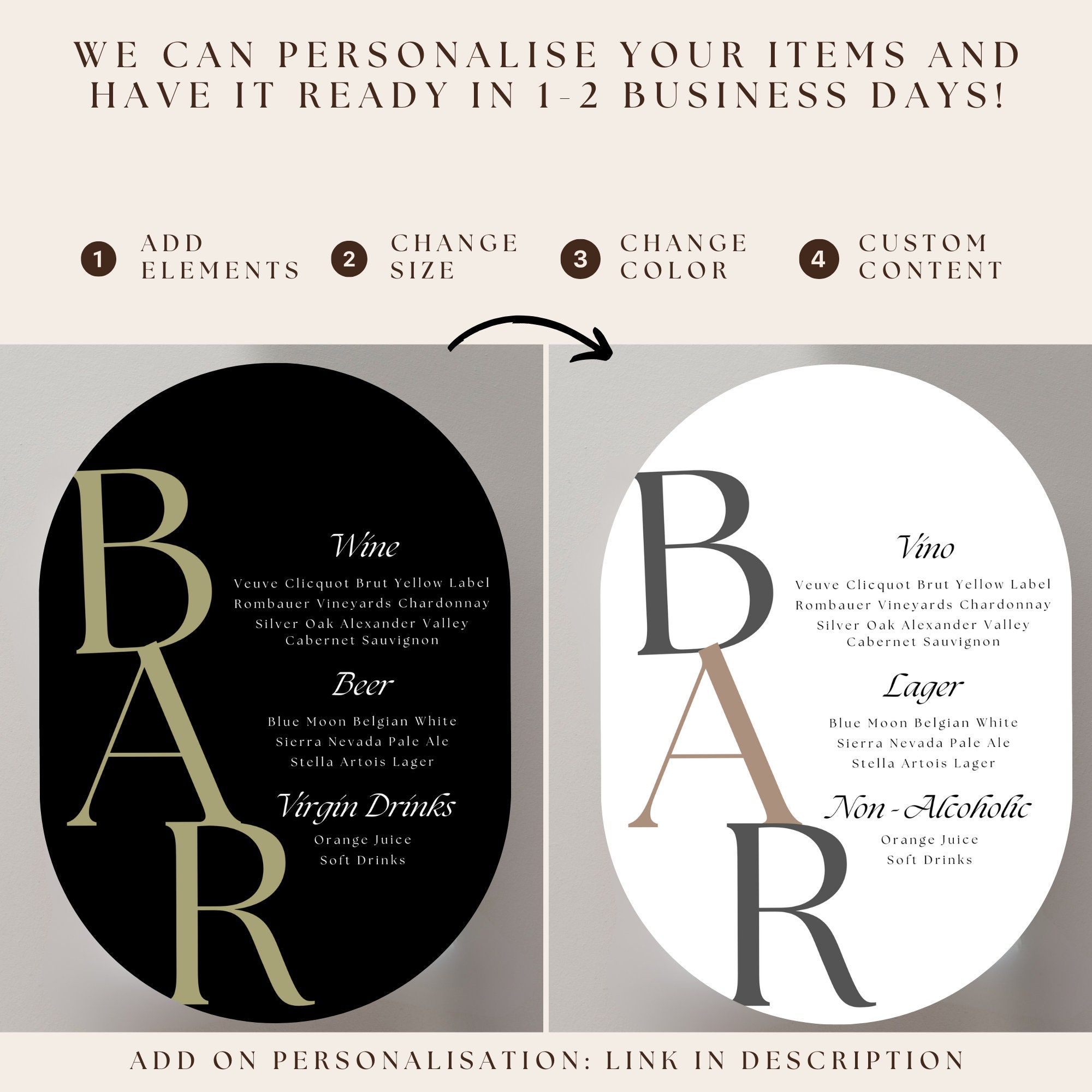 Digital Wedding Signature Drink Board Black White Sage Wedding Bar Menu ...