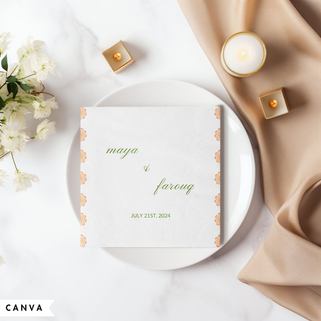 Digital Wedding Bar Towel Mehndi Shaadi Simple Cocktail Serviette ...