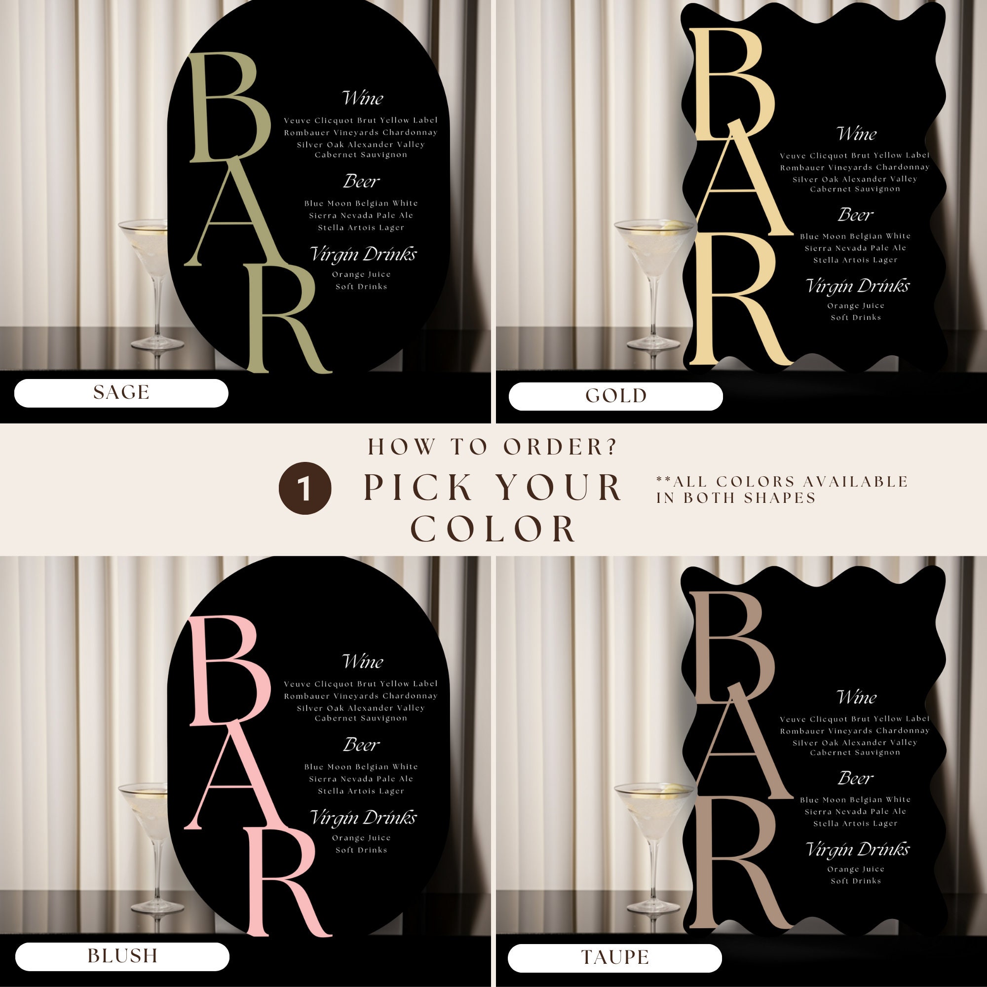 Digital Wedding Signature Drink Board Black White Sage Wedding Bar Menu ...