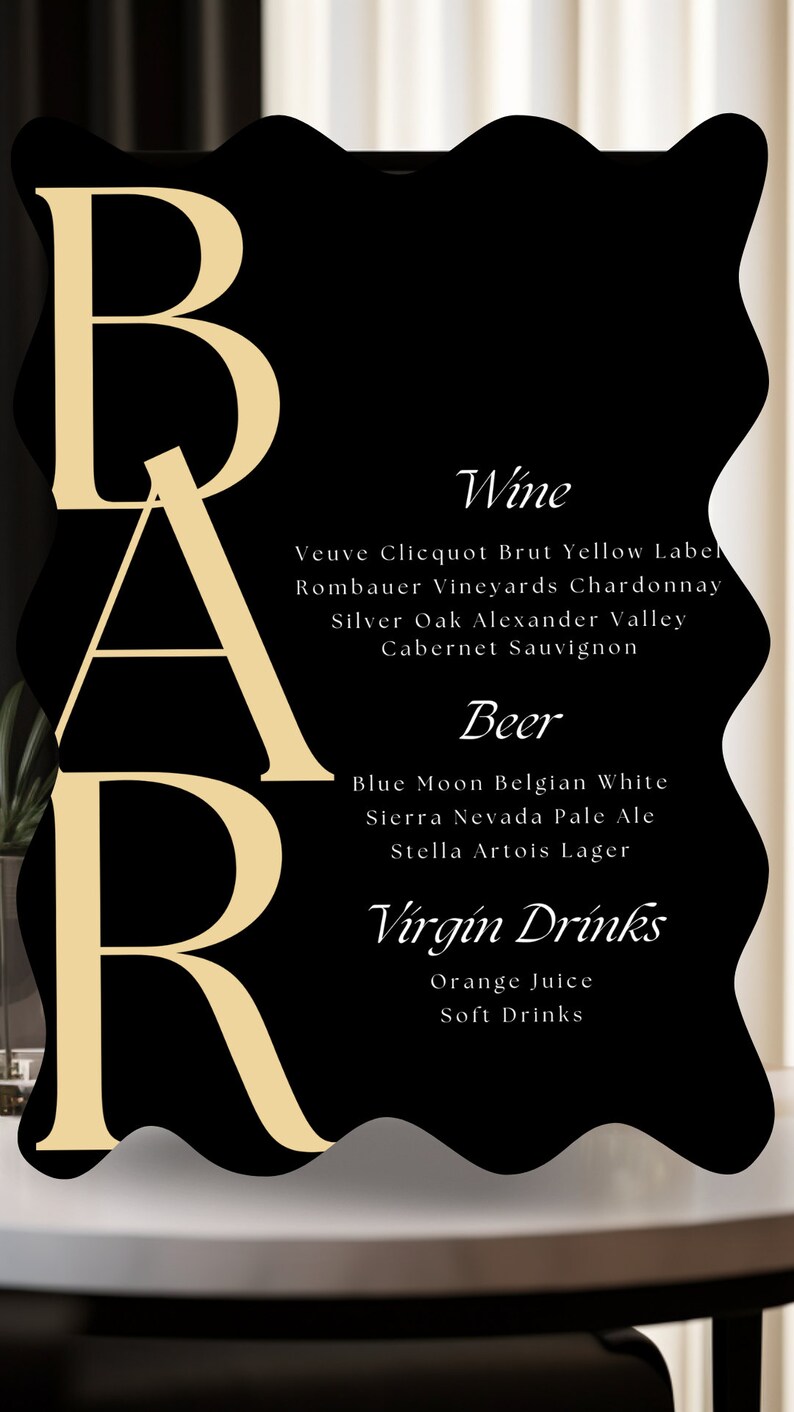 Digital Wedding Signature Drink Board Black White Sage Wedding Bar Menu ...