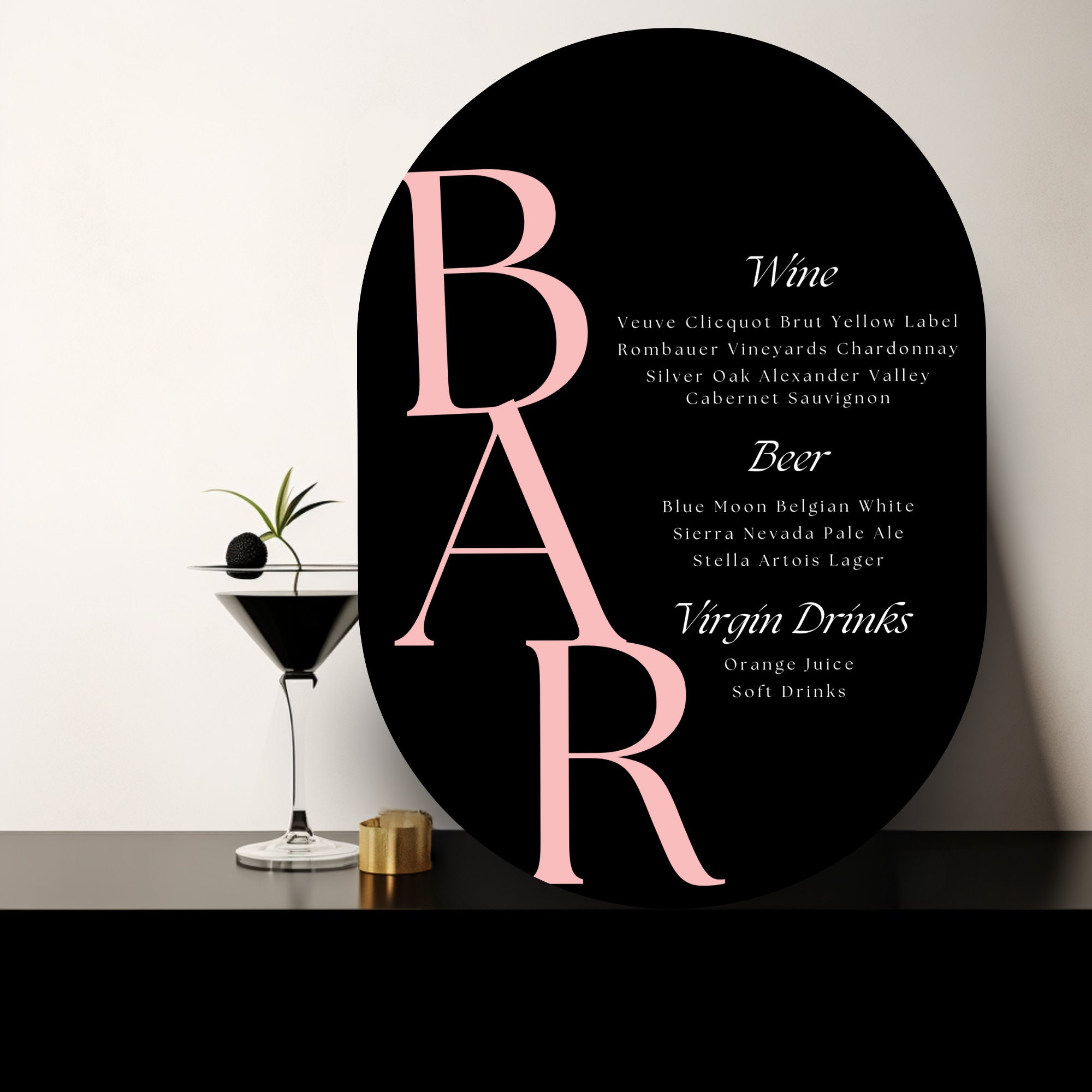 Digital Wedding Signature Drink Board Black White Sage Wedding Bar Menu ...
