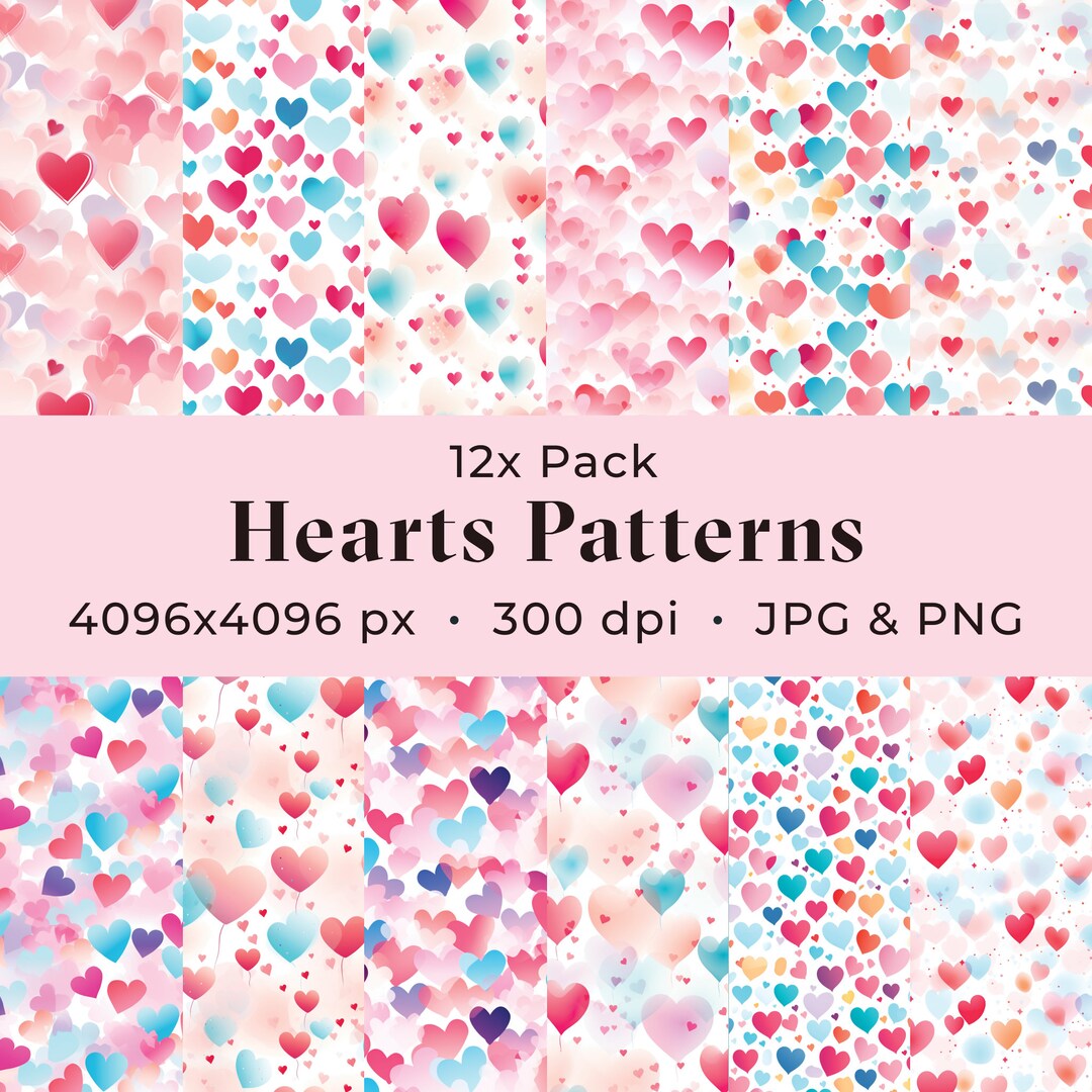 Love Hearts Digital Pattern Seamless Design Romantic Backgrounds Love ...