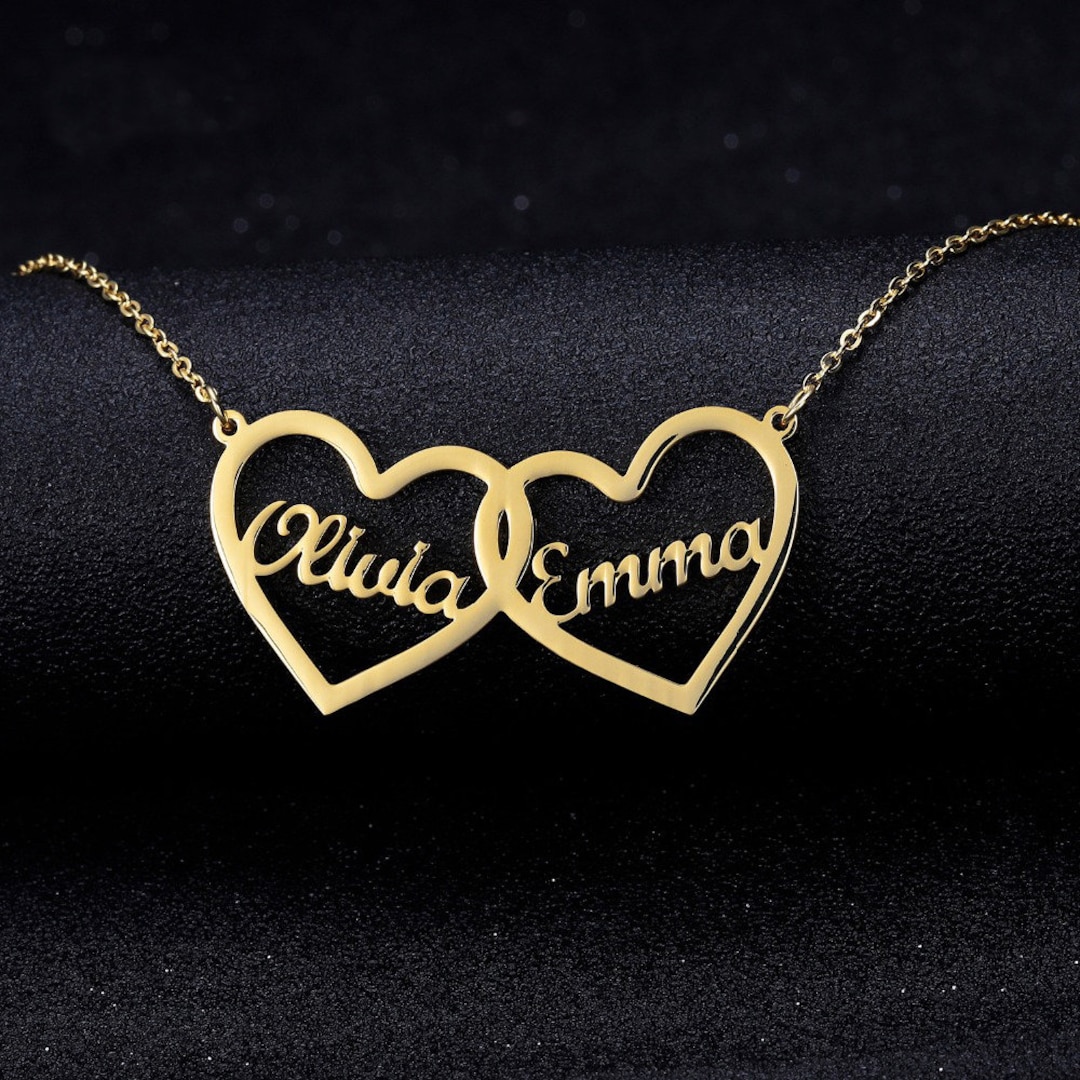 Double Heart Name Necklace, Personalized Two Names Necklace, Customize Heart Necklace,custom ...