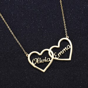 Double Heart Name Necklace, Personalized Two Names Necklace, Customize Heart Necklace,custom ...
