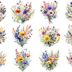 Watercolor Flowers , Floral Clipart, Summer Floral Wreath Bouquet ...
