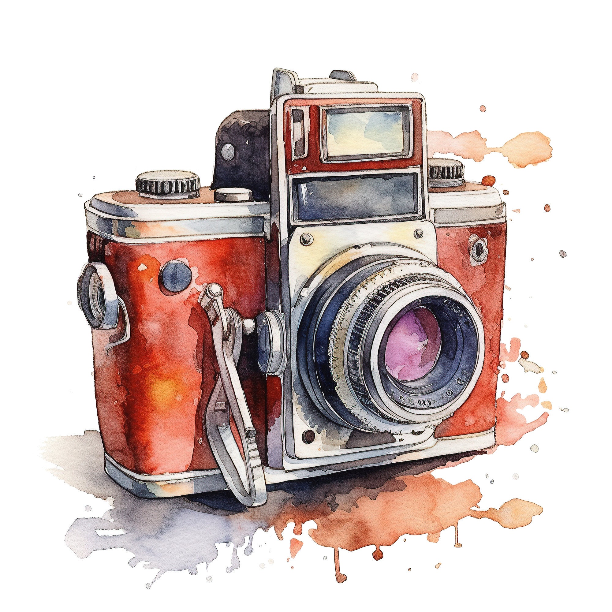 Vintage Camera Watercolor Clipart, 29 Retro Transparent Pngs for ...