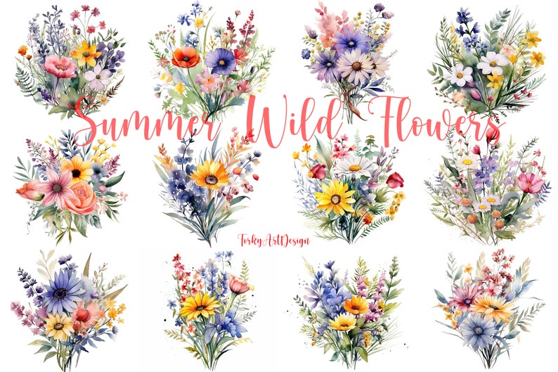 Watercolor Flowers Floral Clipart Summer Floral Wreath - Etsy