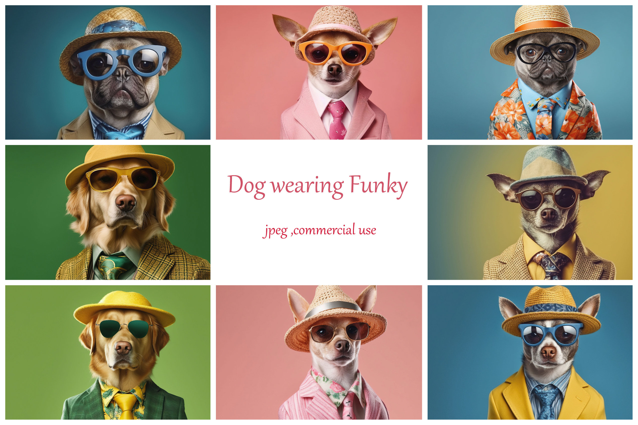 Dog Wearing Funky, Vintage Retro Fashion, Funny Dog Clipart Bundle, Dog ...
