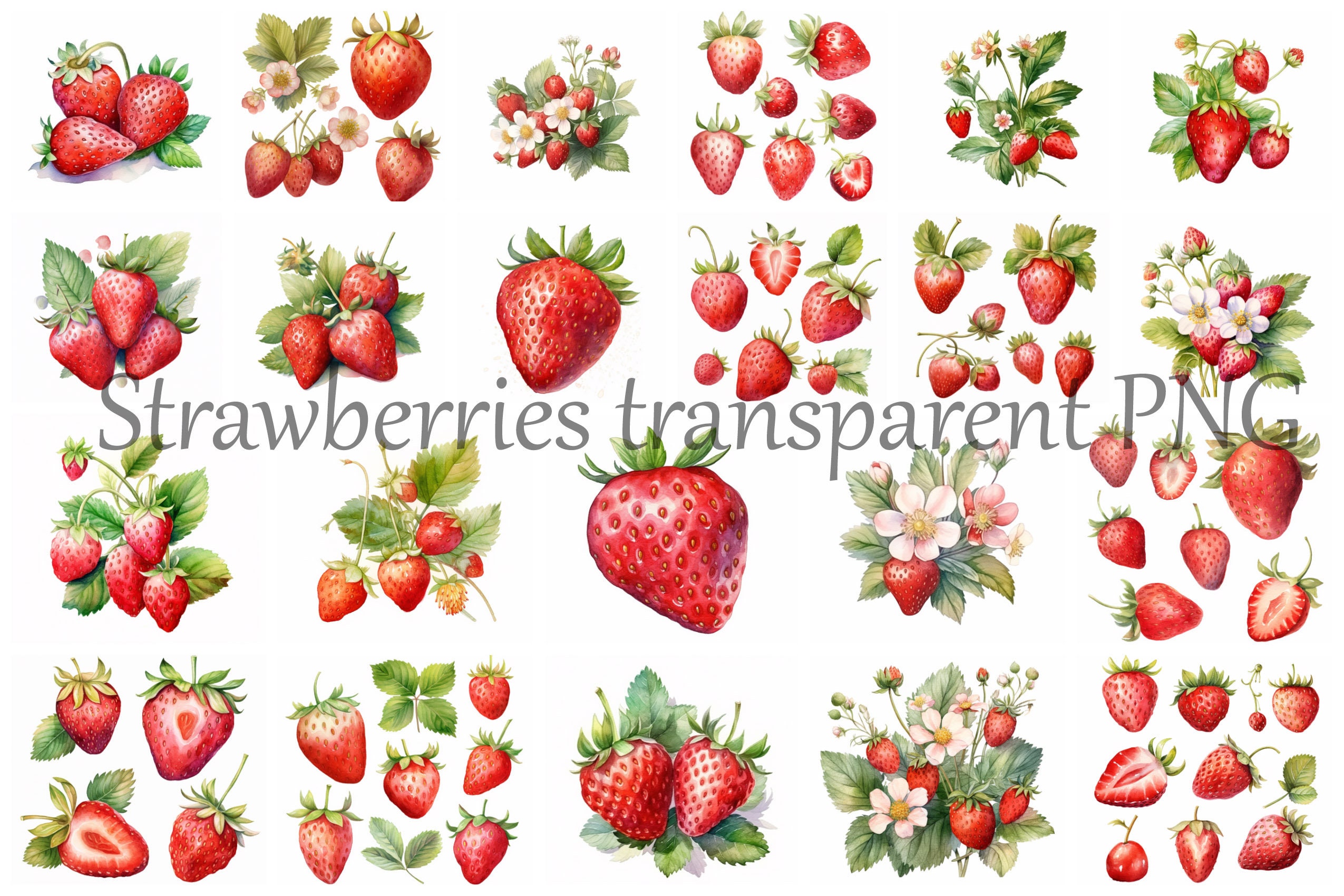 Watercolor Strawberry Clipart, Transparent PNG, Ideal for Scrapbooking ...