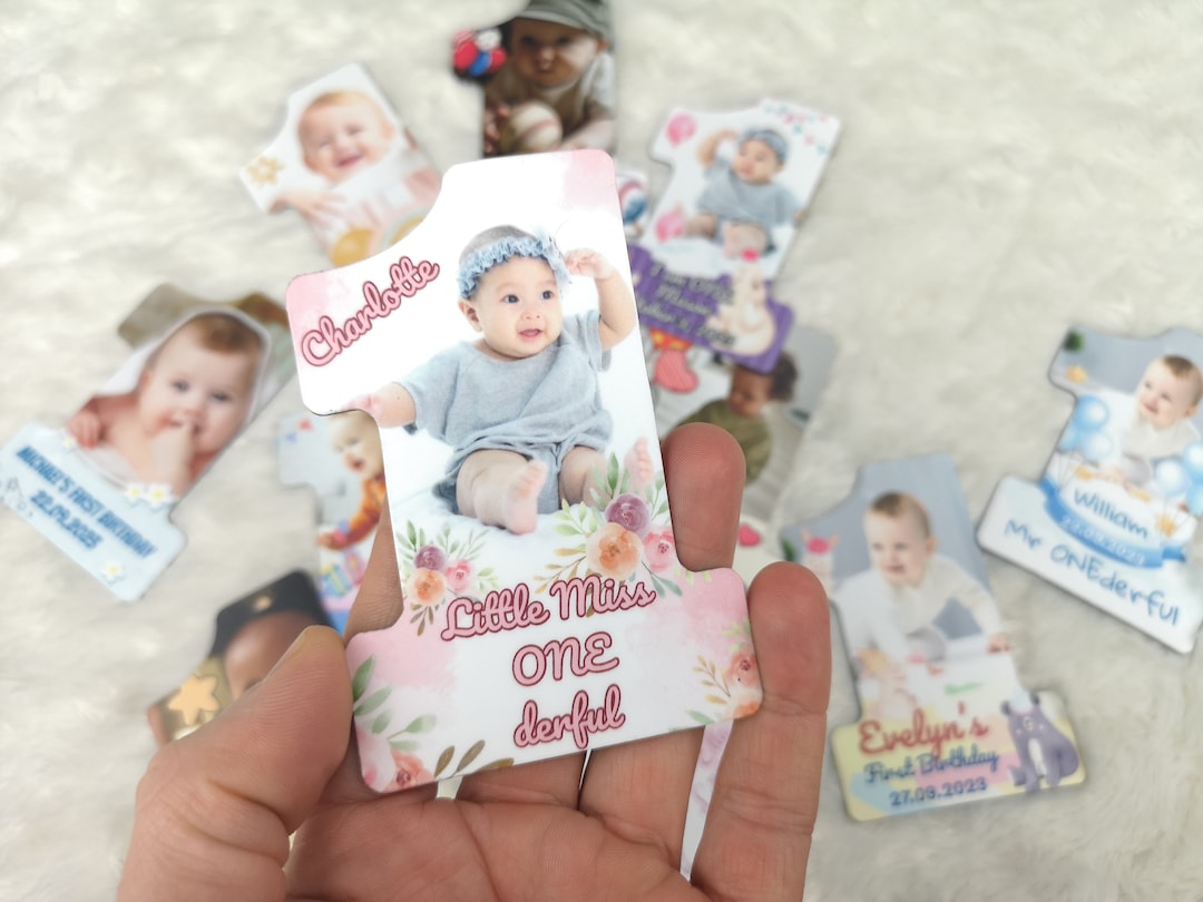 First Birthday Party Fridge Photo Magnets Favours, One Year Old Baby ...