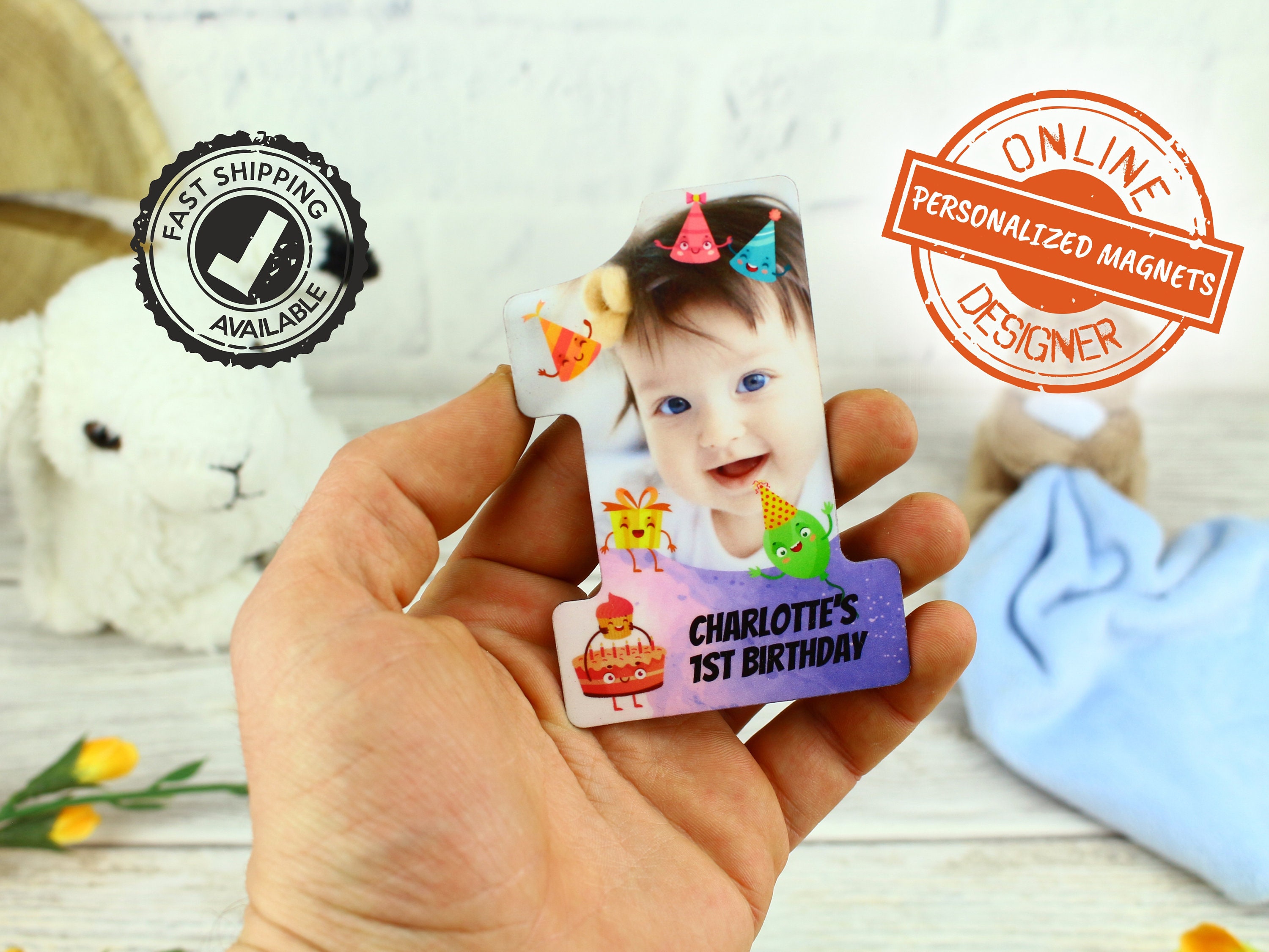 Personalized 1st Birthday Party Fridge Photo Magnets Favours One Year ...