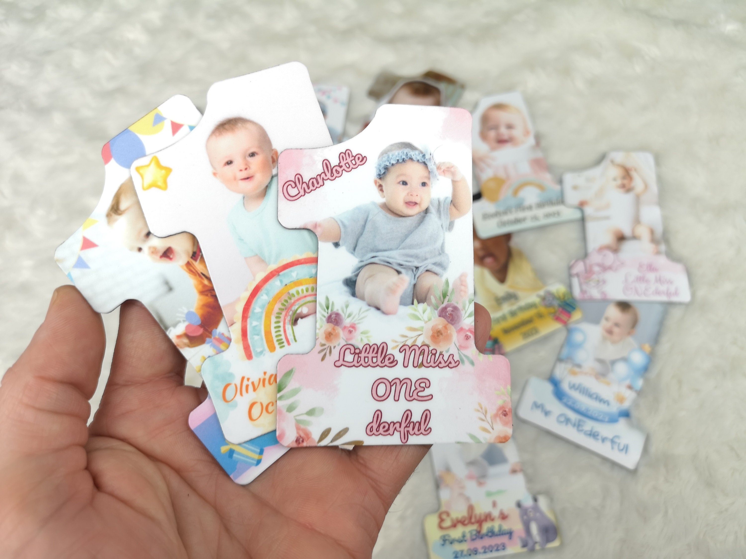 First Birthday Party Fridge Photo Magnets Favours, One Year Old Baby ...