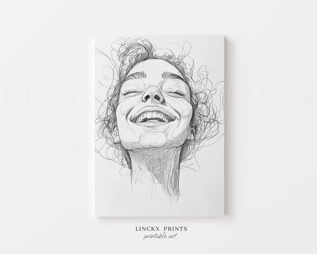 Line Art Portrait, Smiling Face Drawing, Minimalist Sketch Art, Instant ...