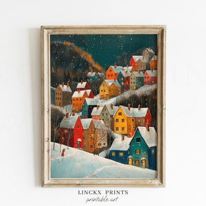 Winter Village Print, Enchanting Snow-covered Town Houses, Cozy Sene ...