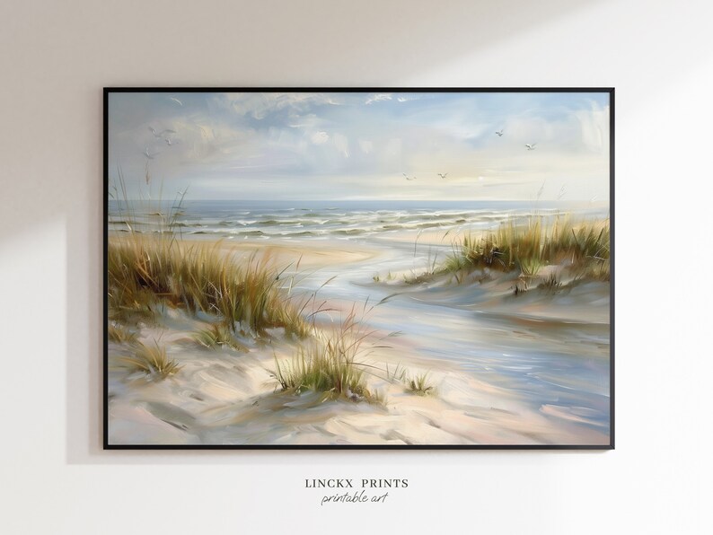 Seascape Painting, Coastal Beach Seagulls, Landscape Serene Ocean View ...
