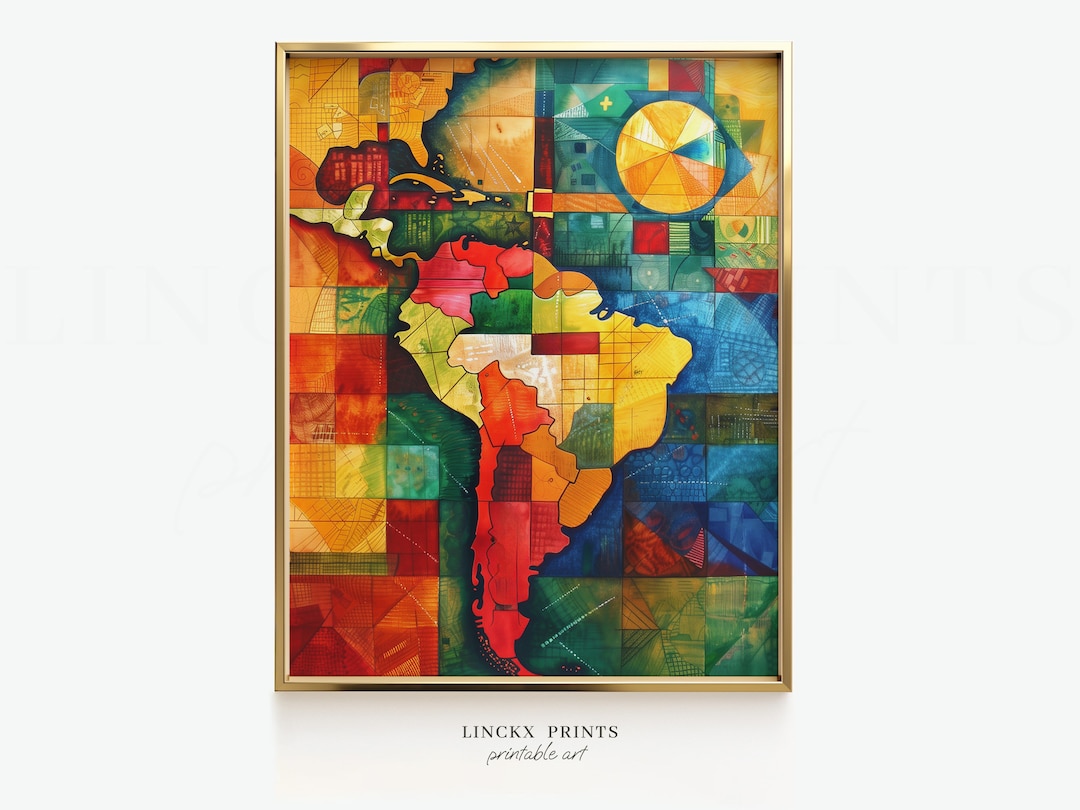 Abstract Wall Art, Colorful Latin America Map Print, Modern Geometric ...