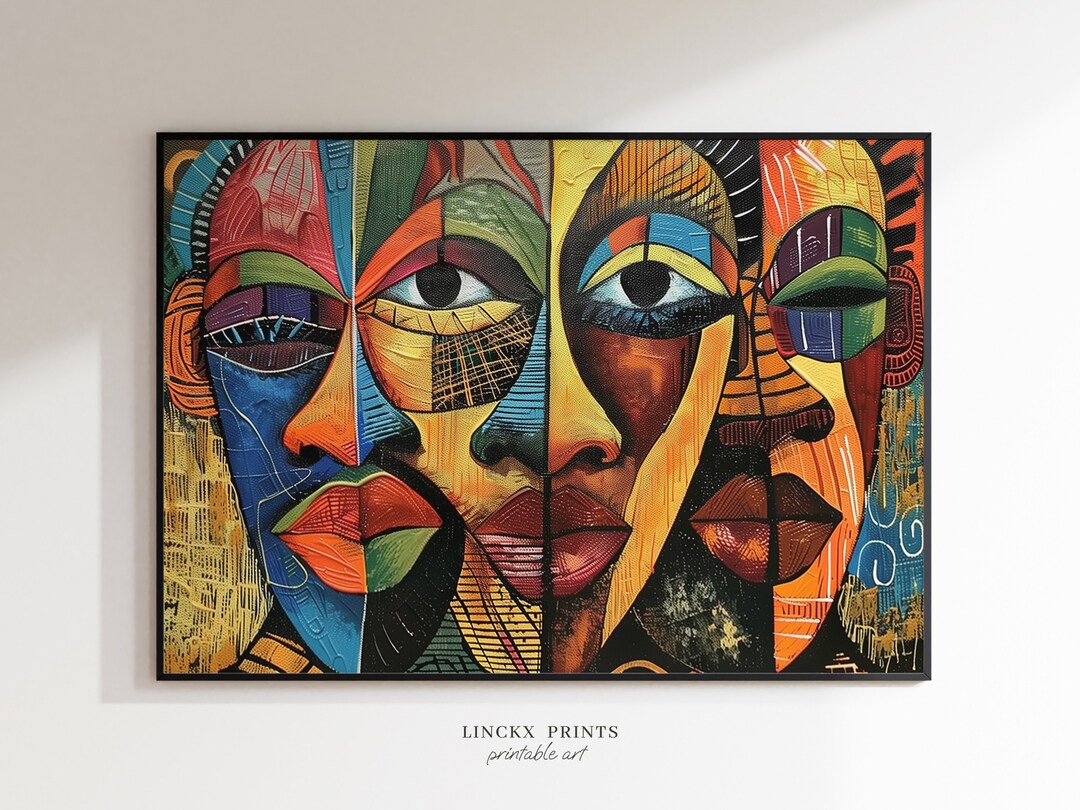 African Artwork, Modern Cubist Faces Wall Art, Printable Ethnic Decor ...