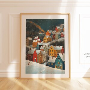 Winter Village Print, Enchanting Snow-covered Town Houses, Cozy Sene ...