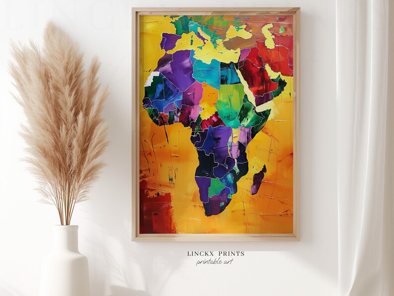 Abstract Africa Map, Colorful World Map, Vibrant Digital Painting ...