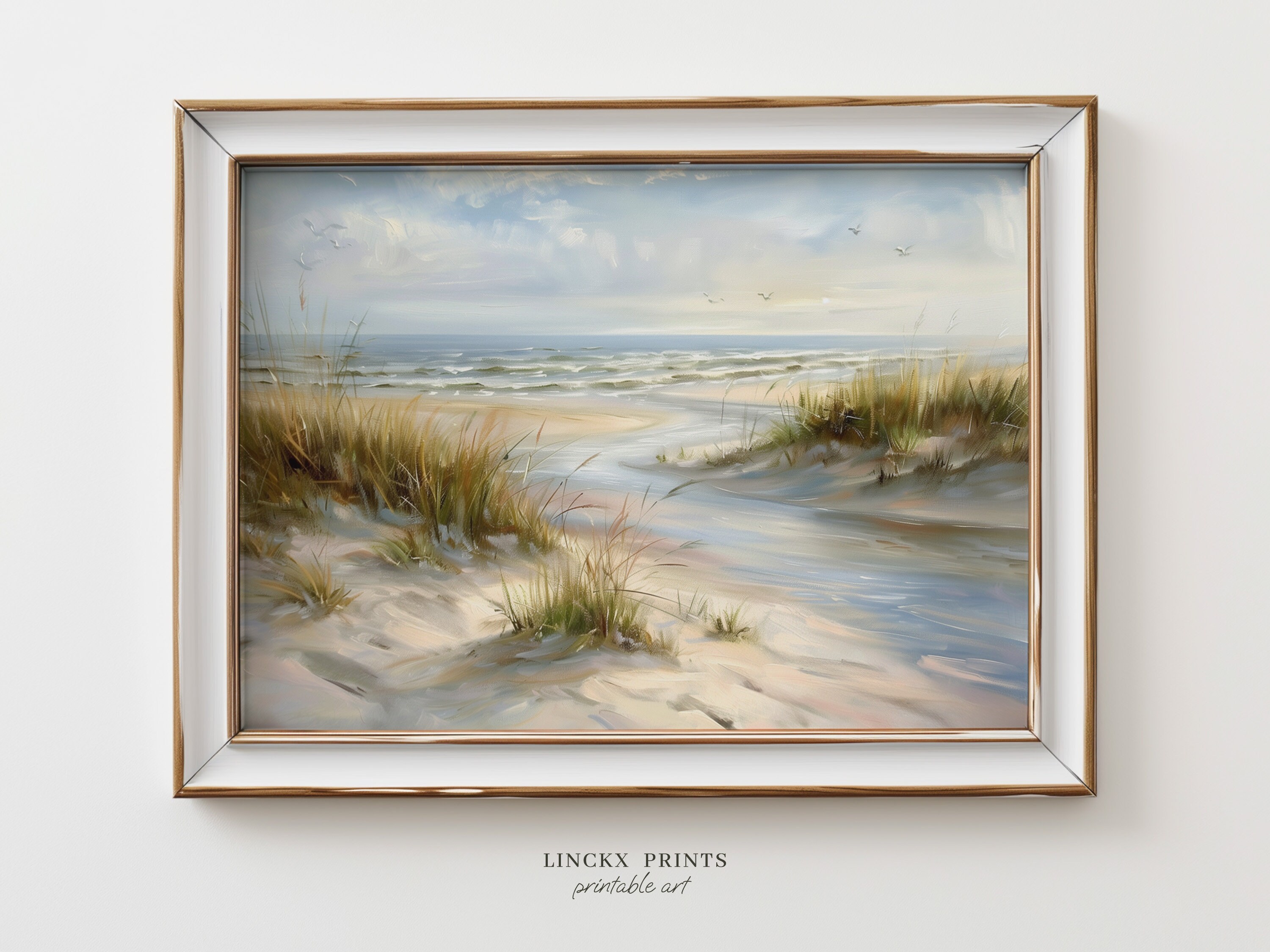 Seascape Painting, Coastal Beach Seagulls, Landscape Serene Ocean View ...