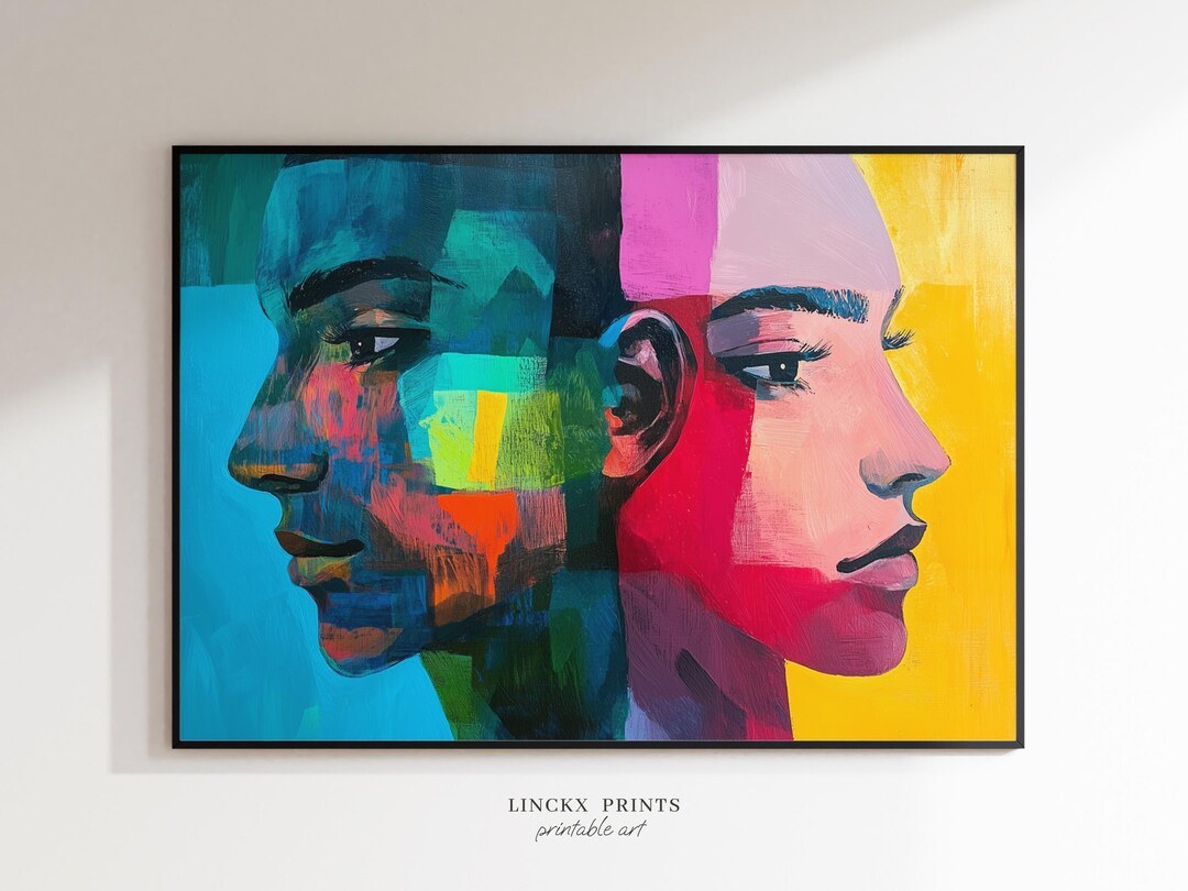 LGBTQ Wall Art, Abstract Portrait, Modern Dual Faces Poster, Colorful ...