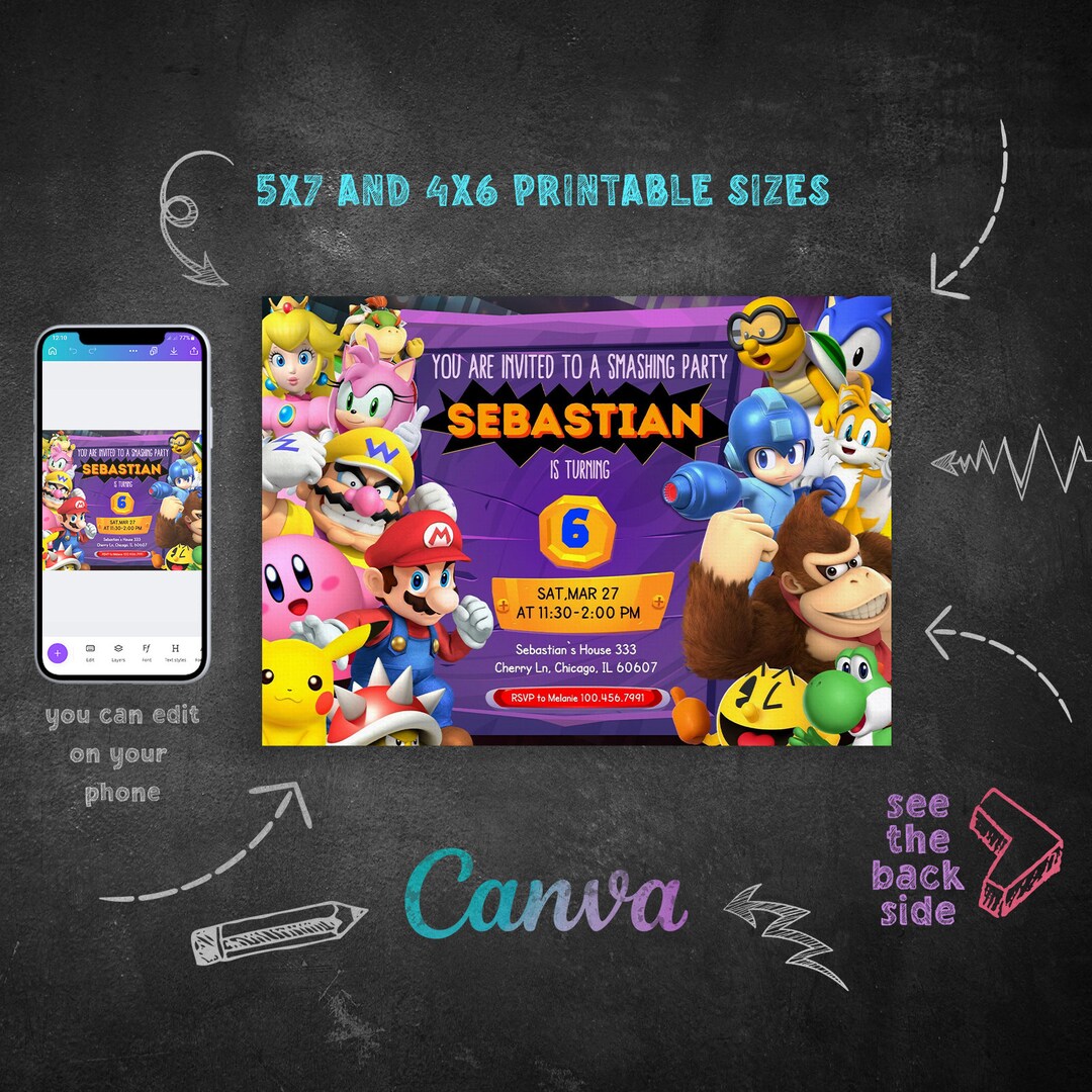 Printable Smash Bros Invitation Fighting Birthday Invite - Etsy