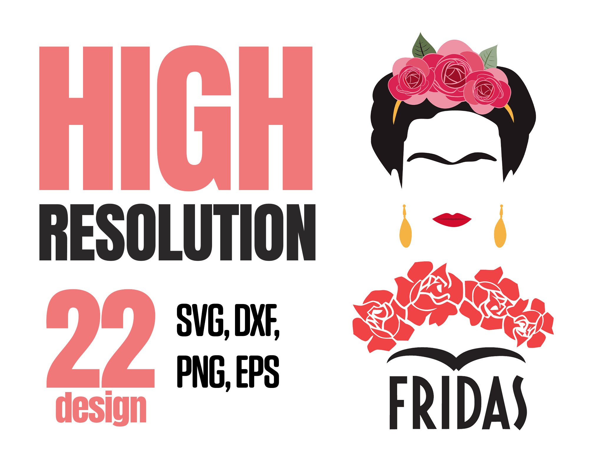 Frida Kahlo Clipart Bundle (svg, Png, Eps, Dxf Files) Digital Download ...