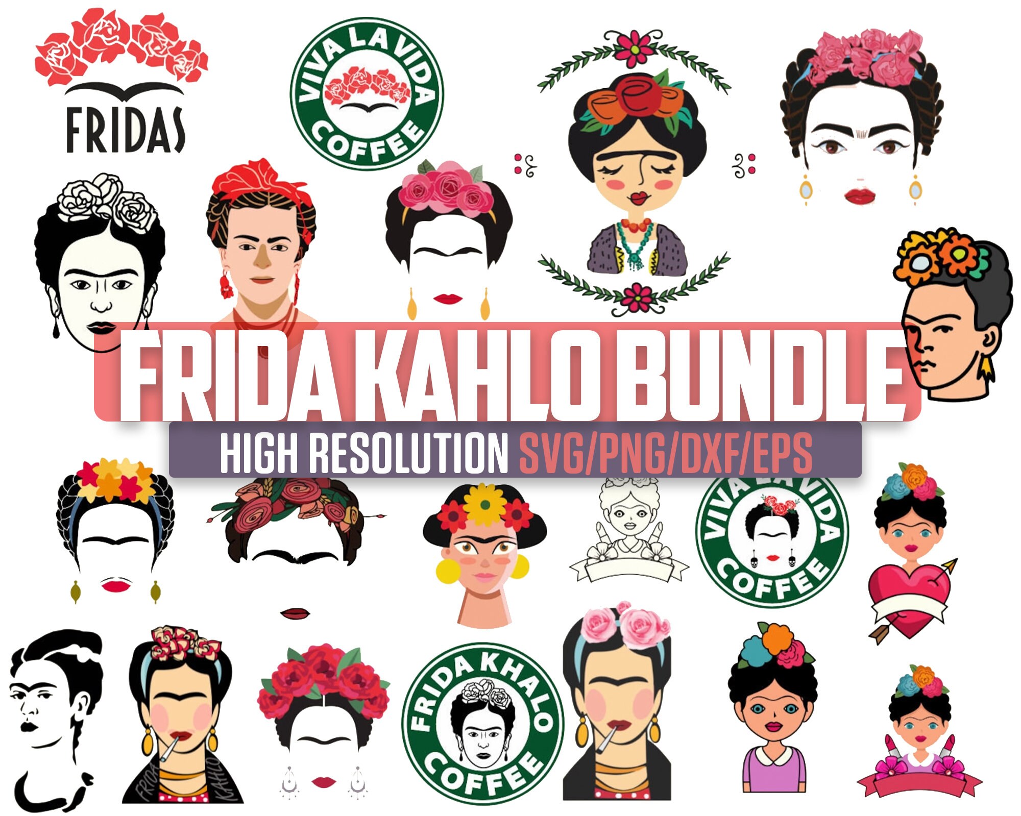 Frida Kahlo Clipart Bundle (svg, Png, Eps, Dxf Files) Digital Download ...