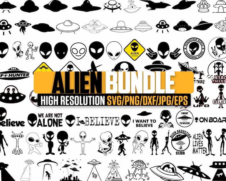 Alien Svg Bundle, UFO Svg, Alien Silhouette, UFO PNG, Alien Vector, Ufo ...