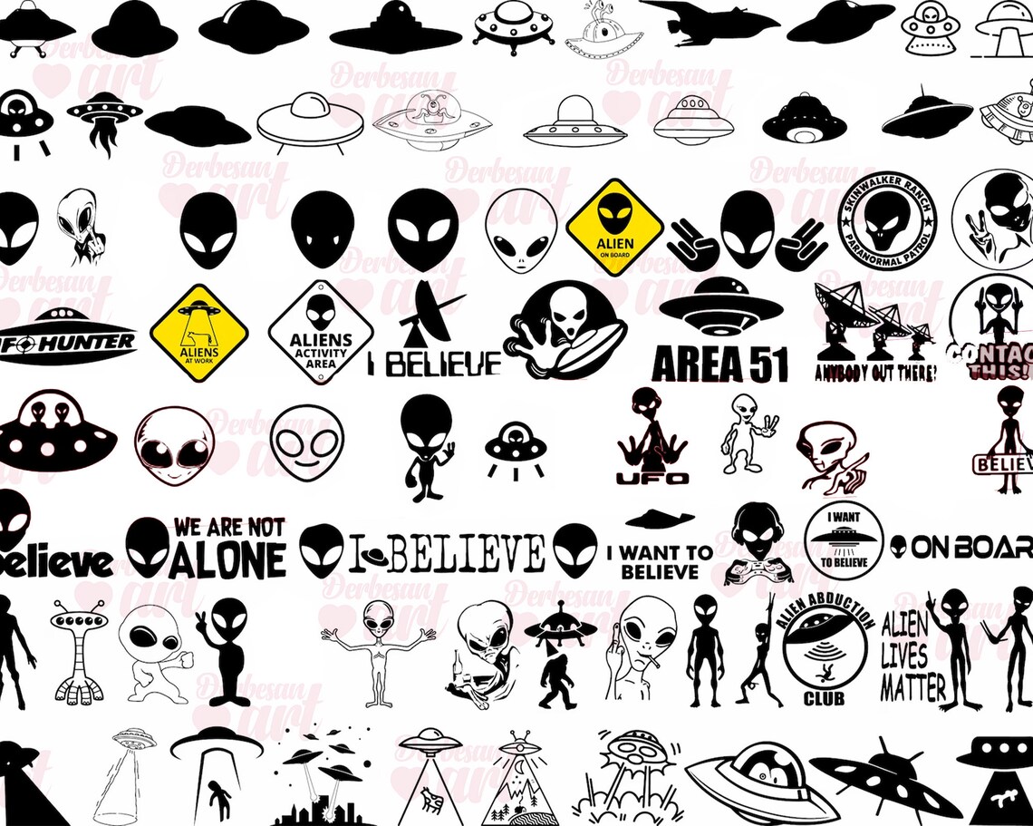 Alien Svg Bundle, UFO Svg, Alien Silhouette, UFO PNG, Alien Vector, Ufo ...