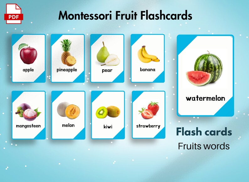 Fruits Flash Cards, Montessori Materials, Preschool Curriculum, Toddler ...